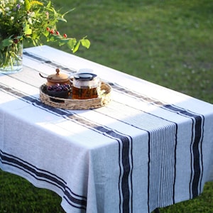 Heavy Linen Tablecloth for Easter Table French Style Striped Washed ...