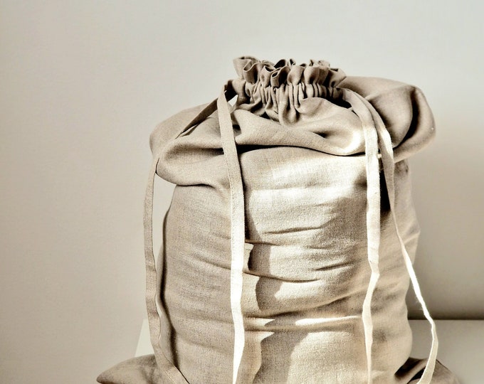 Linen Storage Bag. Washed Soft Linen Laundry Bag With Drawstring ...