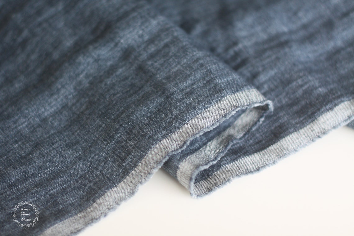 Linen Fabric Blue Melange Jeans Denim Stonewashed 100% Linen | Etsy
