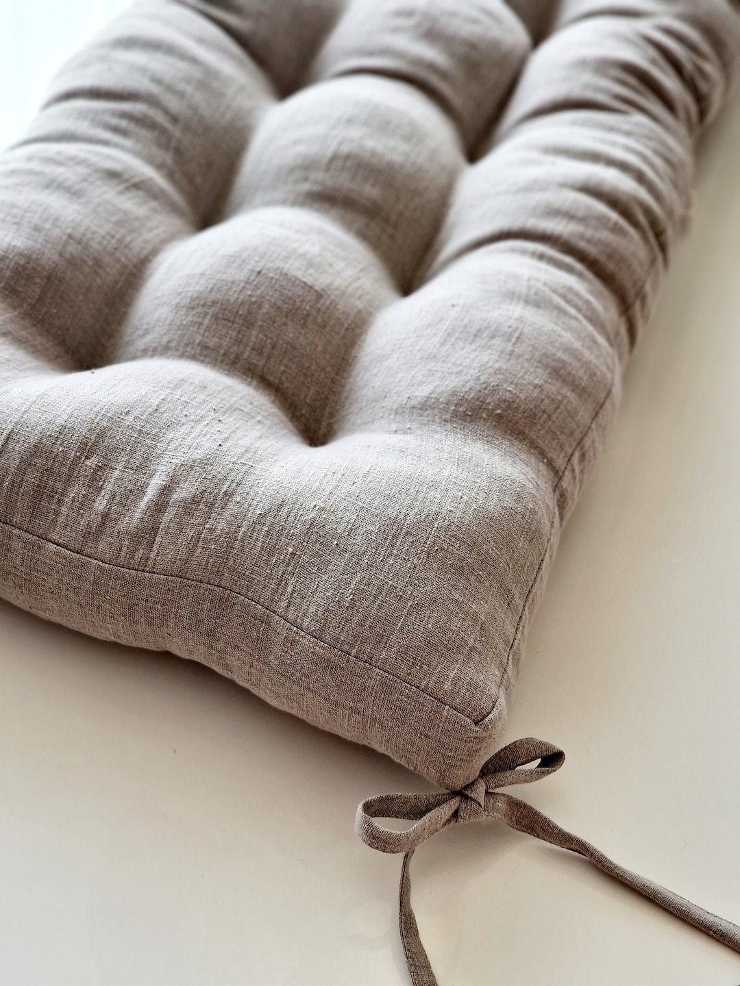 Linen Bench Cushion With Ties - Window Seat - Bench Pillow - Natural ...