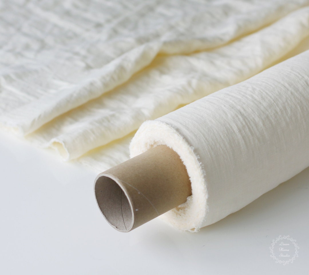 Ivory Champagne Linen Fabric - Pale Yellow Stonewashed 100% Linen Flax ...
