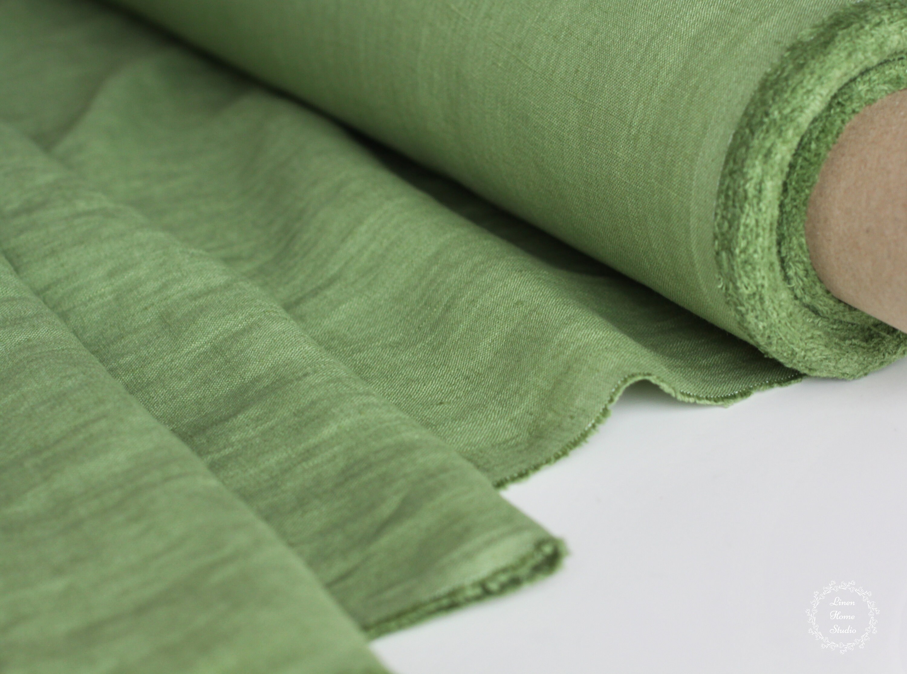 Apple Green Linen Fabric - Stonewashed 100% Linen Flax Material by the ...