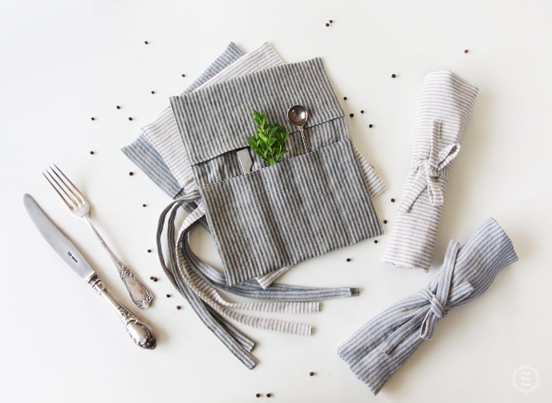 Cutlery Roll - Linen Utensil Case for Travel Picnic or Outdoor Lunch - Etsy