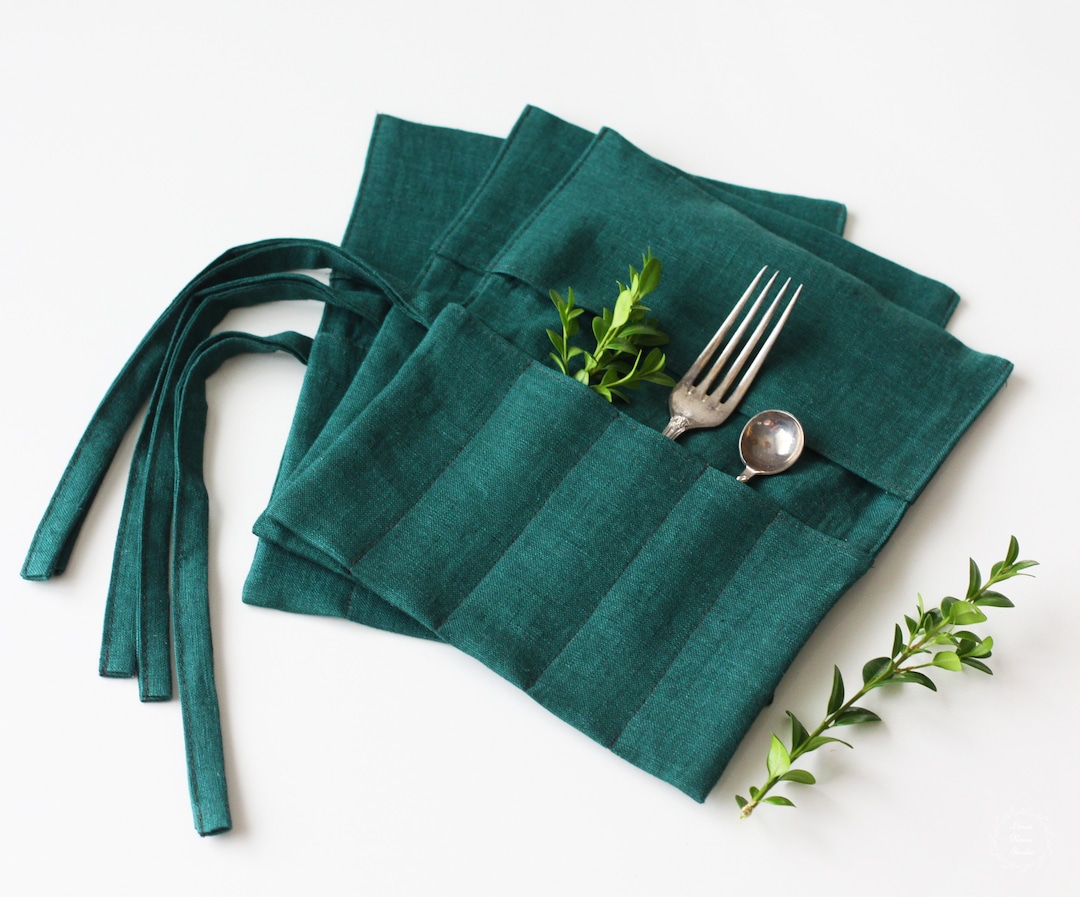 Cutlery Roll - Linen Utensil Case for Travel Picnic or Outdoor Lunch ...