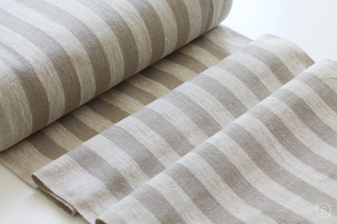 Rough Striped Linen Fabric - Narrow Rustic Heavy Weight 100% Linen Flax ...