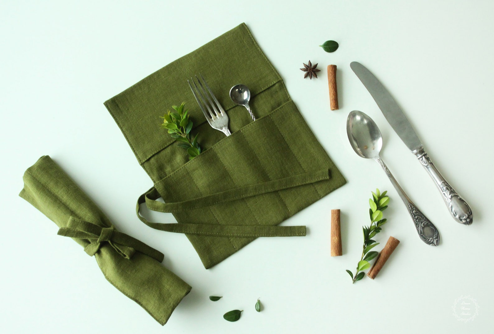 Cutlery Roll - Linen Utensil Case for Travel Picnic or Outdoor Lunch ...