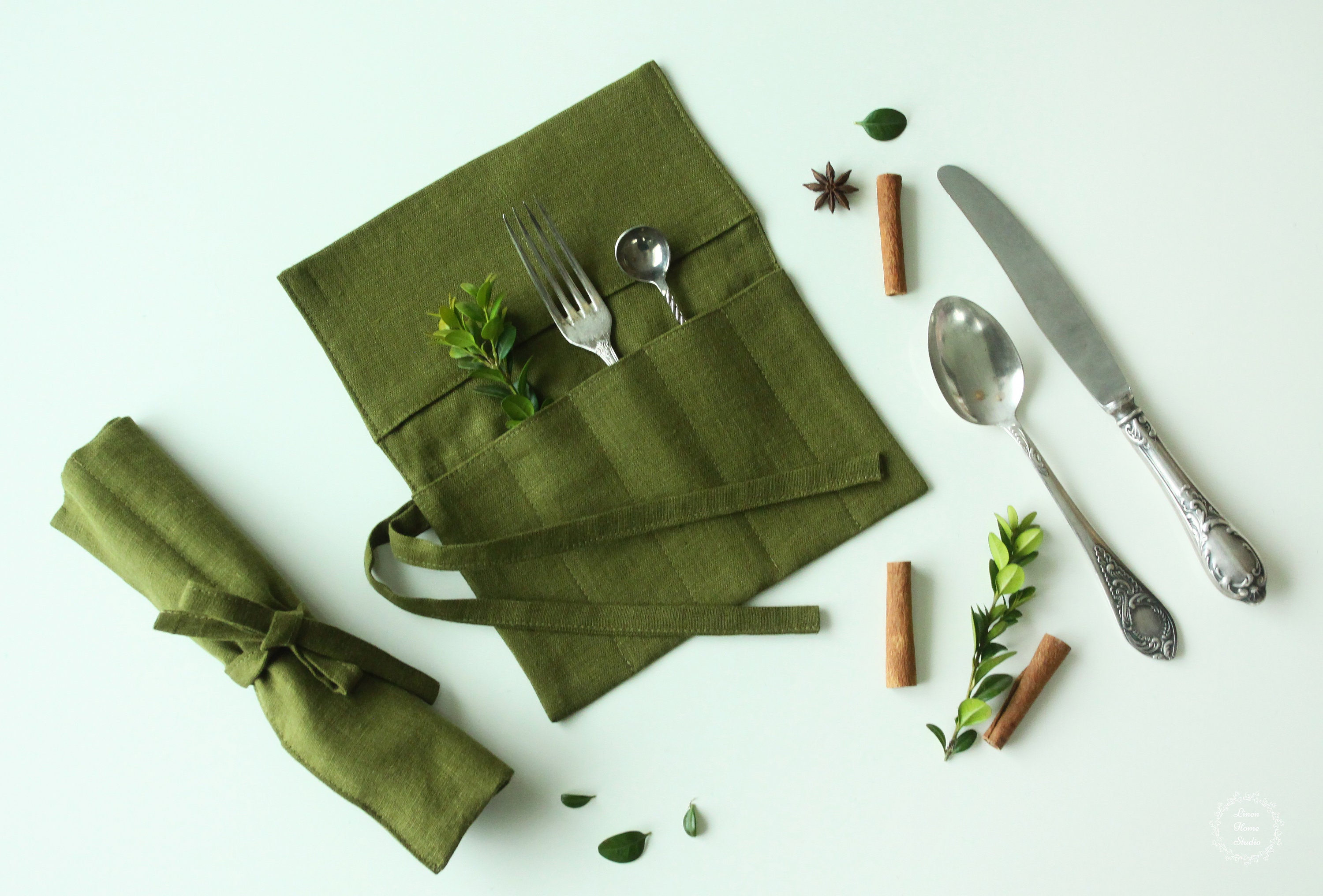 Cutlery Roll - Linen Utensil Case for Travel Picnic or Outdoor Lunch ...
