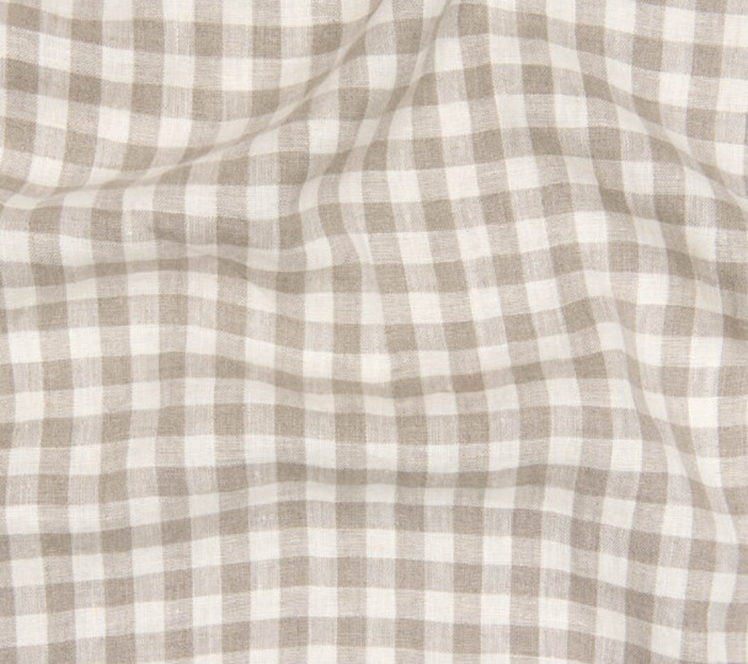 Checkered Linen Fabric - off White Natural Stonewashed 100% Natural ...