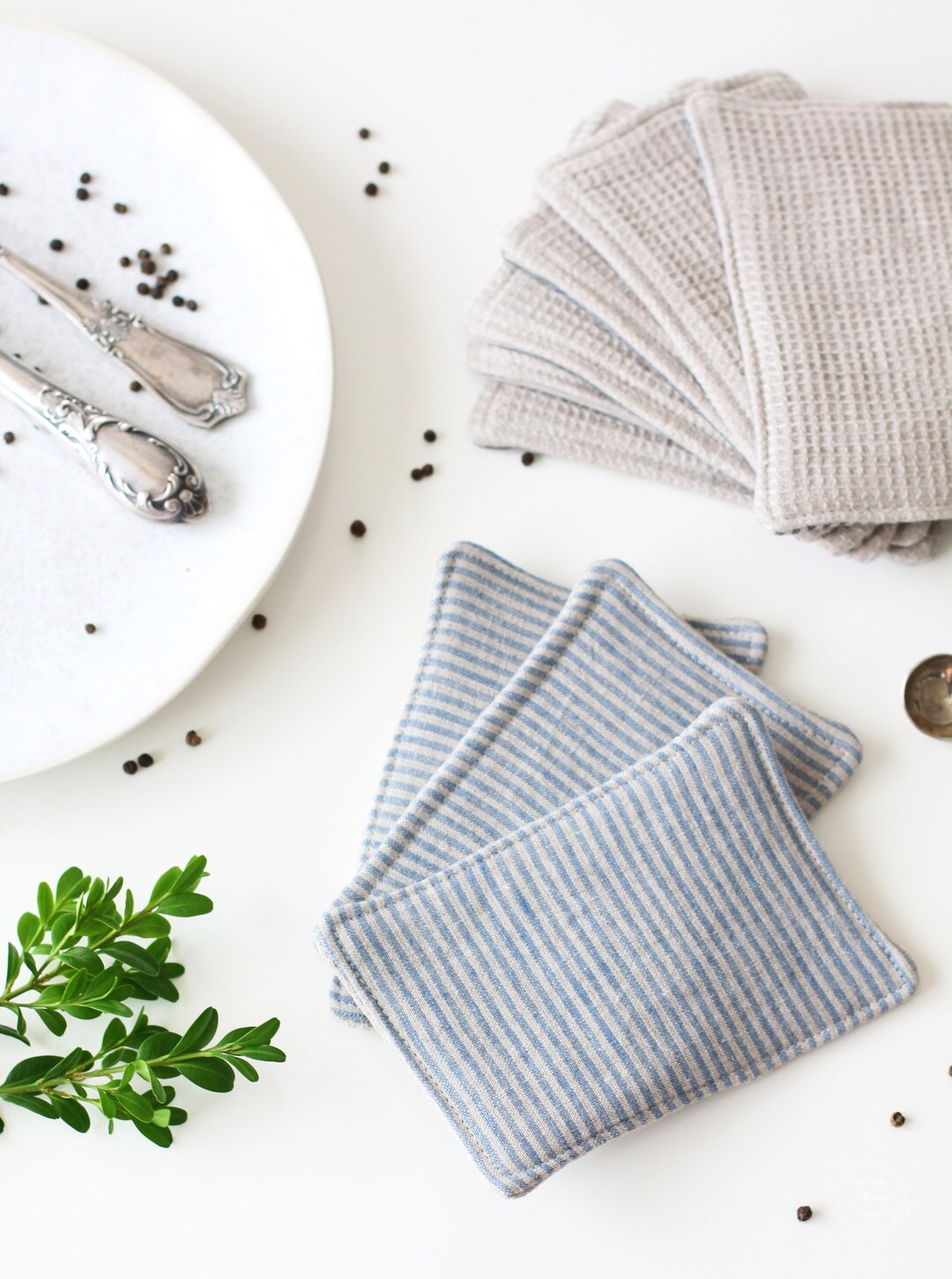 Washable Reusable Kitchen Sponge - Striped Natural 100% Linen Cloth - Etsy