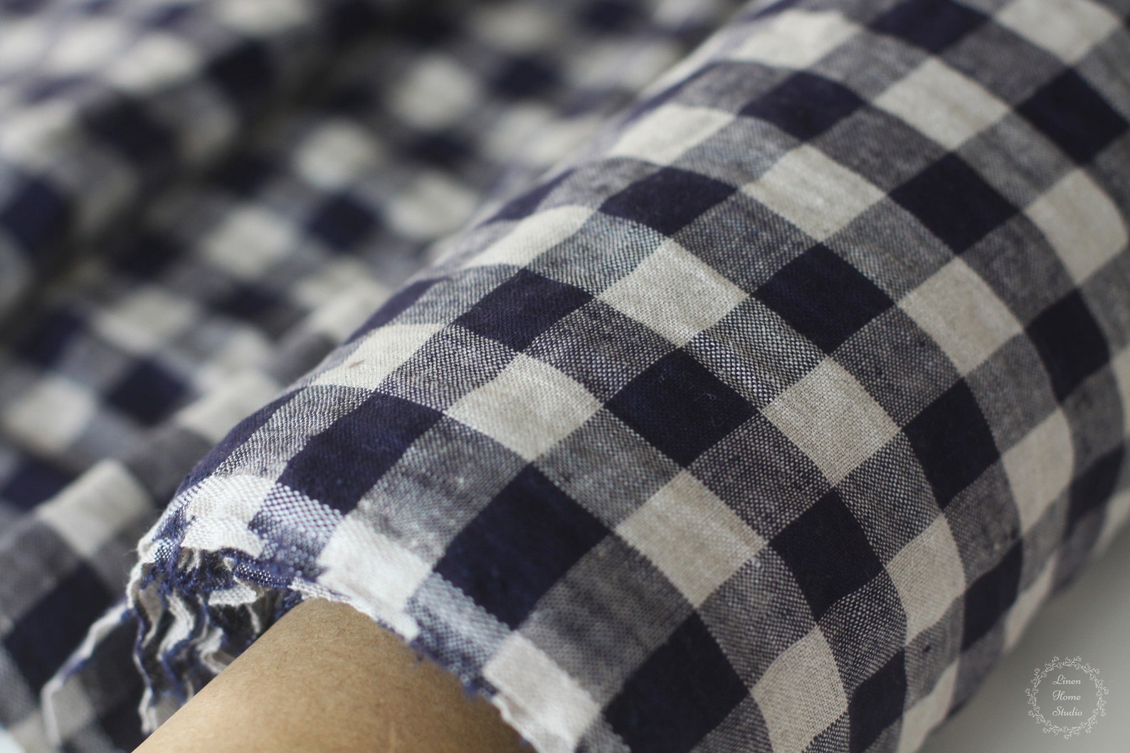 Checkered Linen Fabric Navy Blue Gray Stonewashed 100% Linen - Etsy