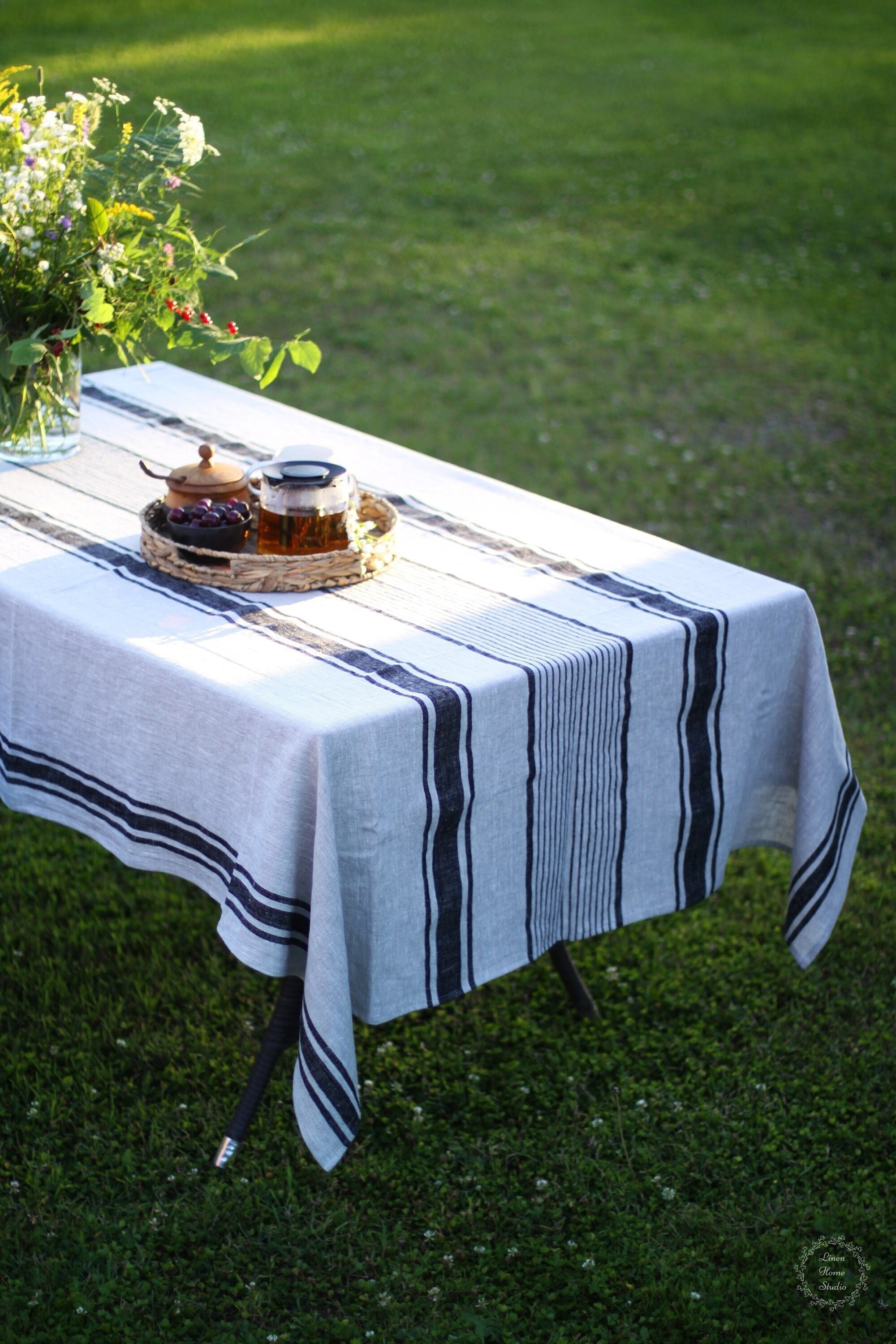 Heavy Linen Tablecloth for Easter Table French Style Striped - Etsy UK