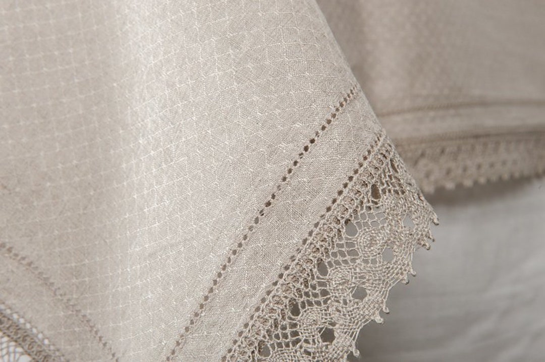 Natural Linen Table Cloth With Lace. - Etsy
