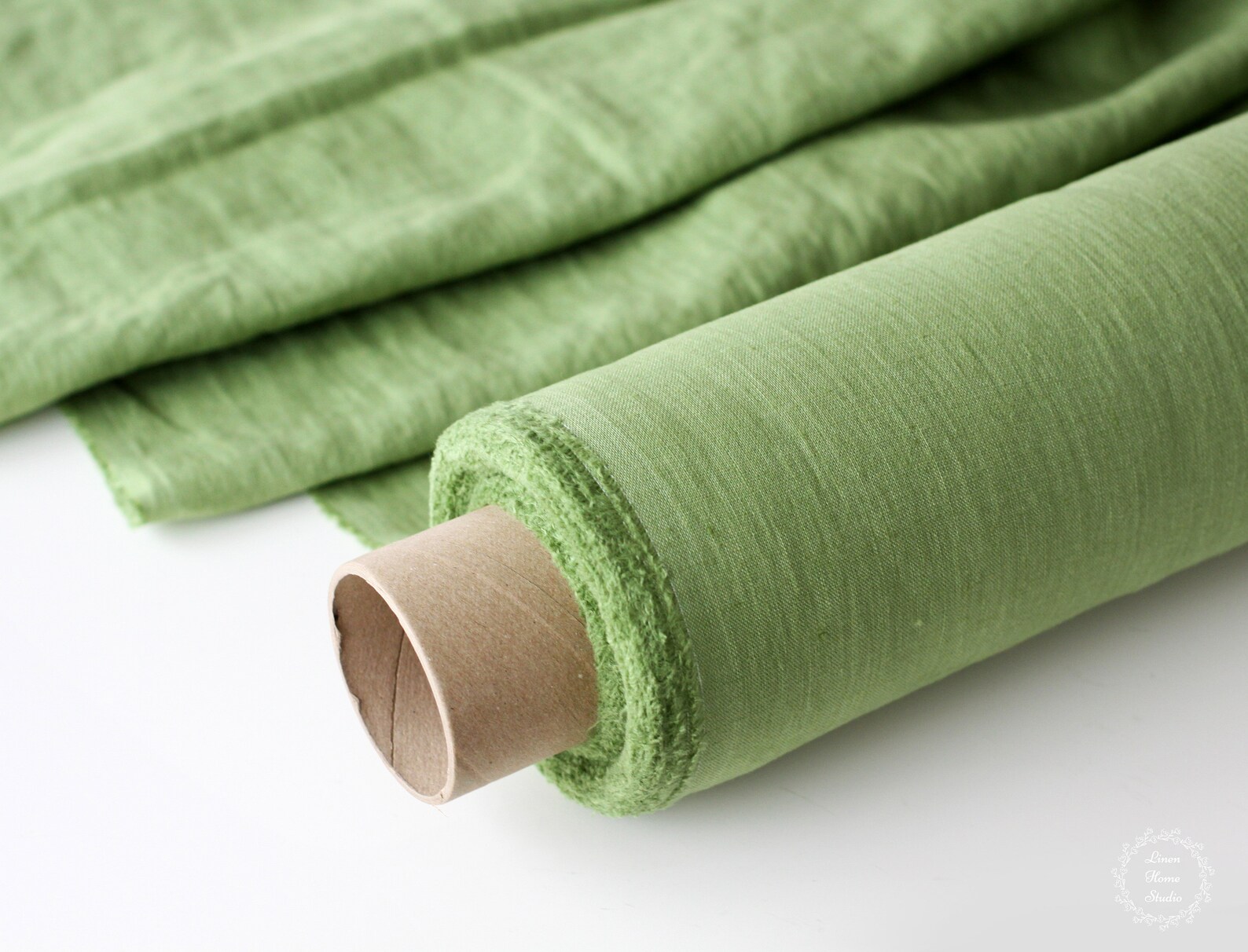 Apple Green Linen Fabric - Stonewashed 100% Linen Flax Material by the ...