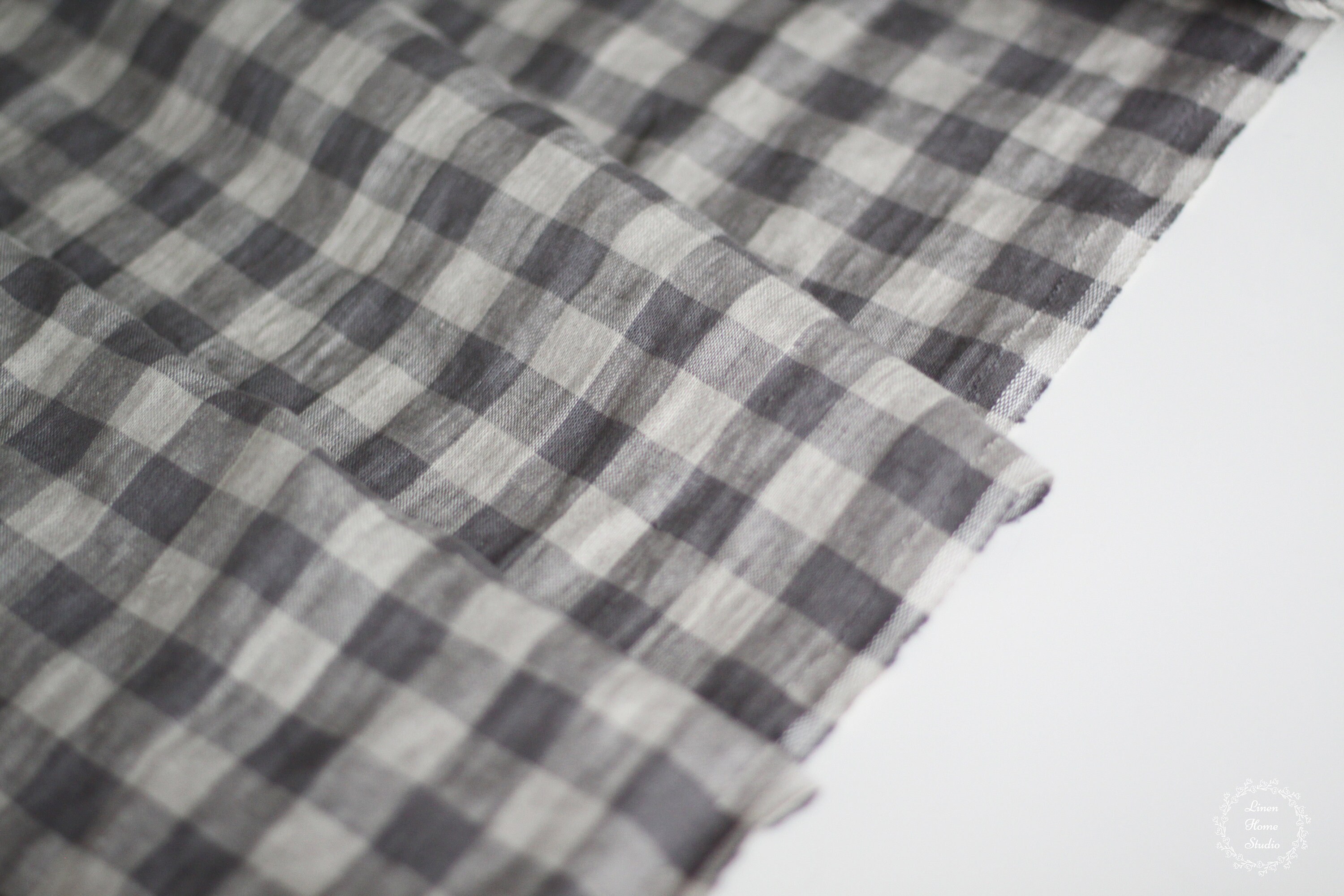 Checkered Linen Fabric - Gray Natural Stonewashed 100% Linen Flax ...