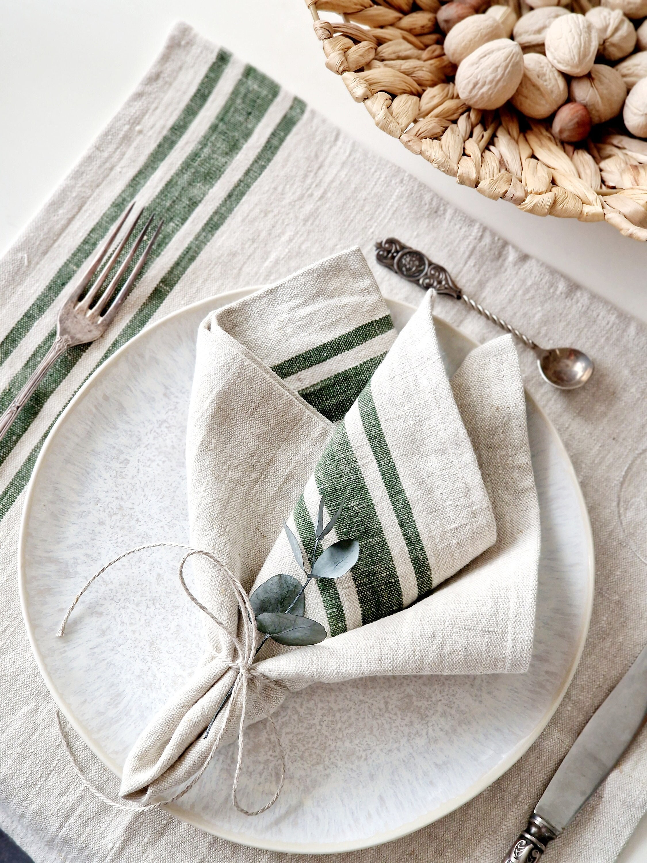 Striped Linen Napkins - Heavy Weight French Style Softened Flax Cloth ...