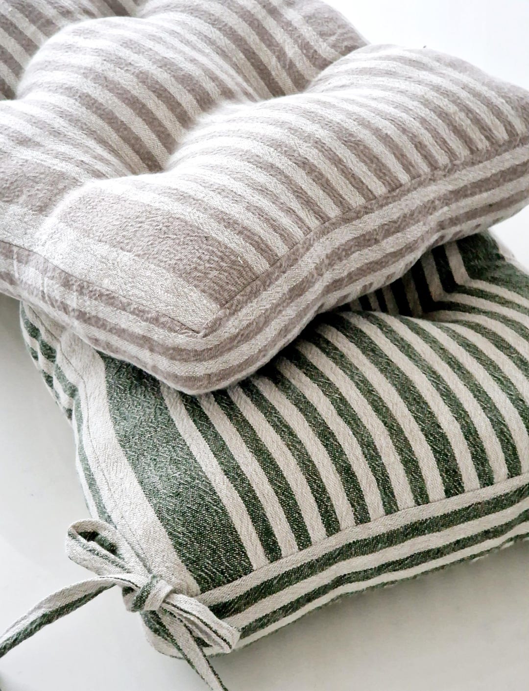 Linen Bench Cushion With Ties - Striped Window Seat - Bench Pillow ...