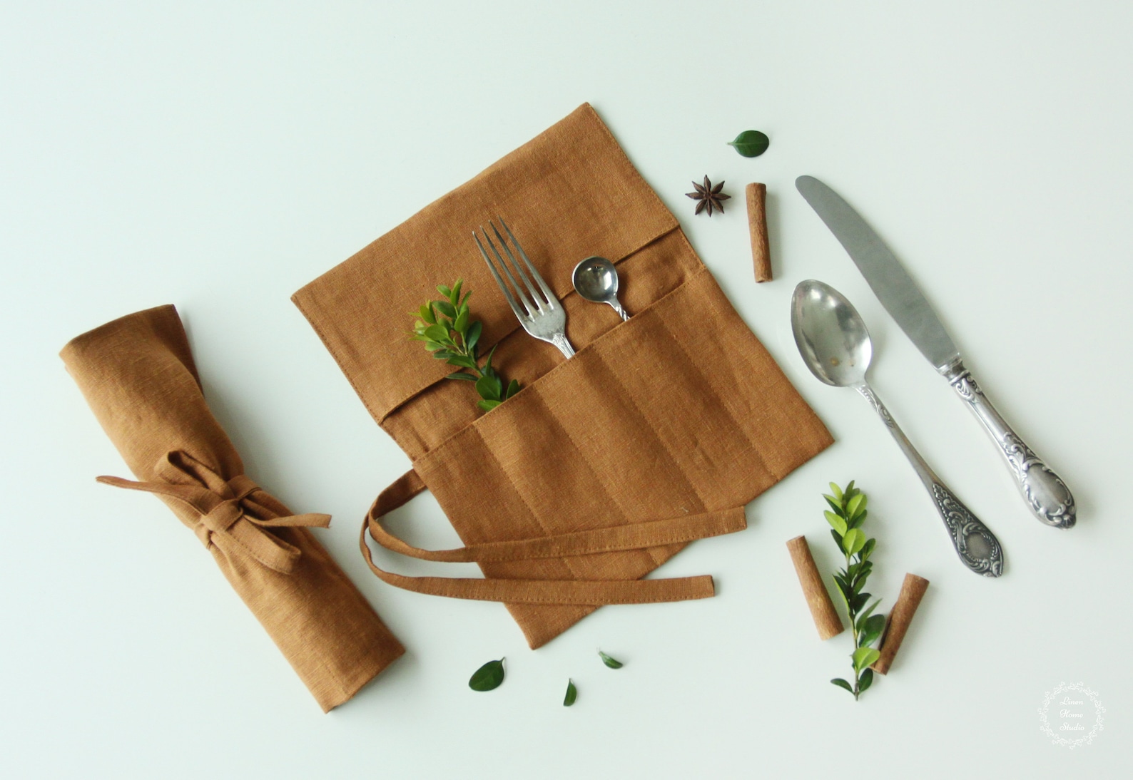 Cutlery Roll - Linen Utensil Case for Travel Picnic or Outdoor Lunch ...