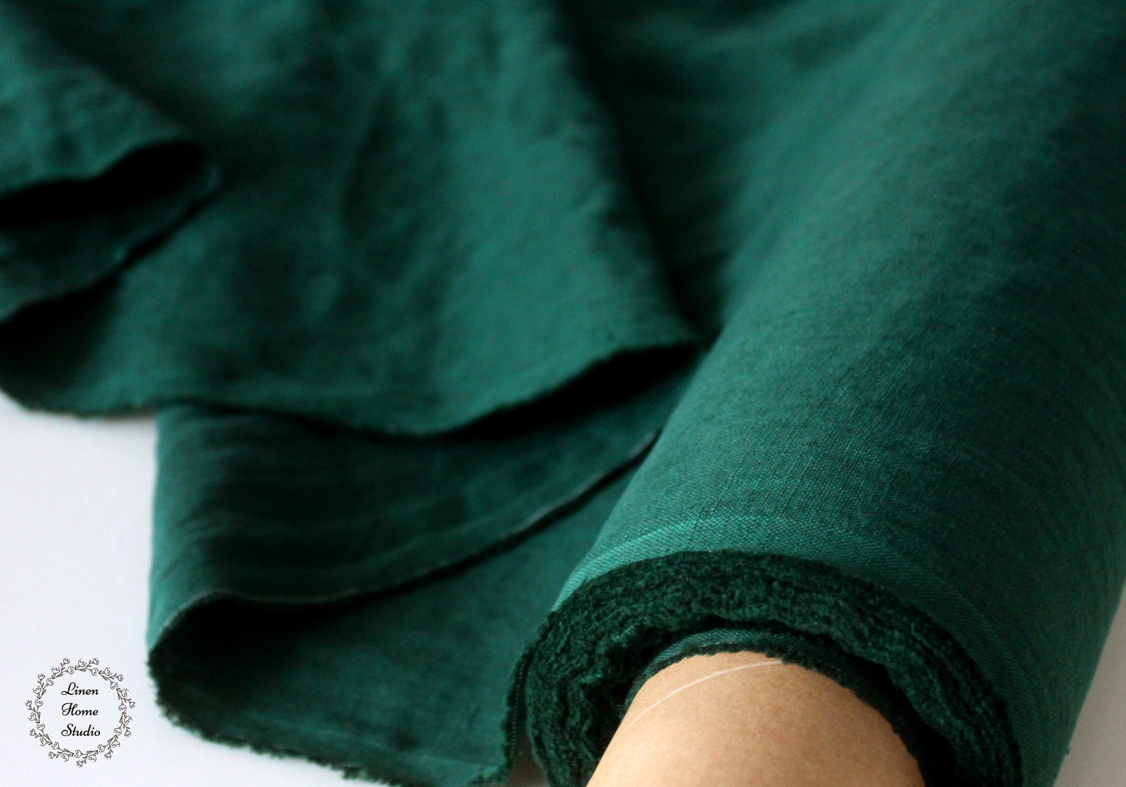 Forest Green Linen Fabric for Clothes by the Yard - Lines for Napkins ...