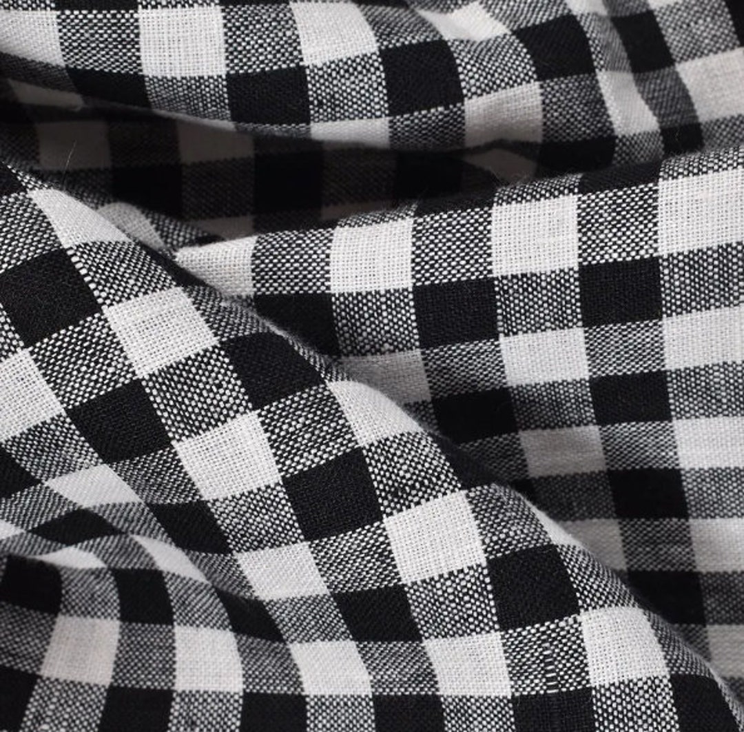 Checkered Linen Fabric - White Black Stonewashed 100% Linen Flax ...
