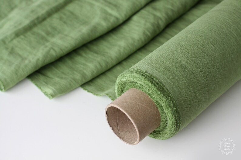 Apple Green Linen Fabric - Stonewashed 100% Linen Flax Material by the ...