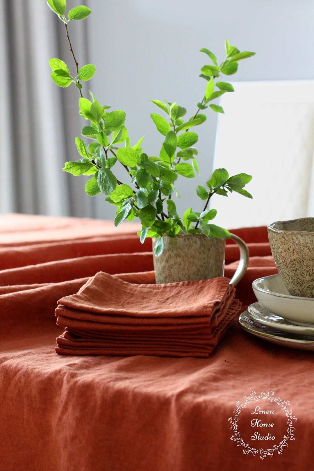 Burned Red Linen Tablecloth Stonewashed Natural Christmas Festive ...