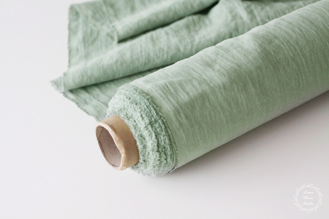 Green Linen Fabric by the Yard - Linen for Dress - Mint Stonewashed 100 ...