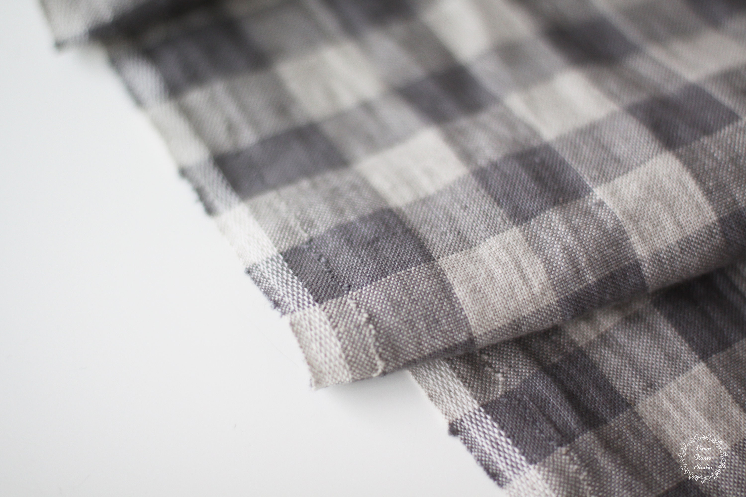 Checkered Linen Fabric - Gray Natural Stonewashed 100% Linen Flax ...