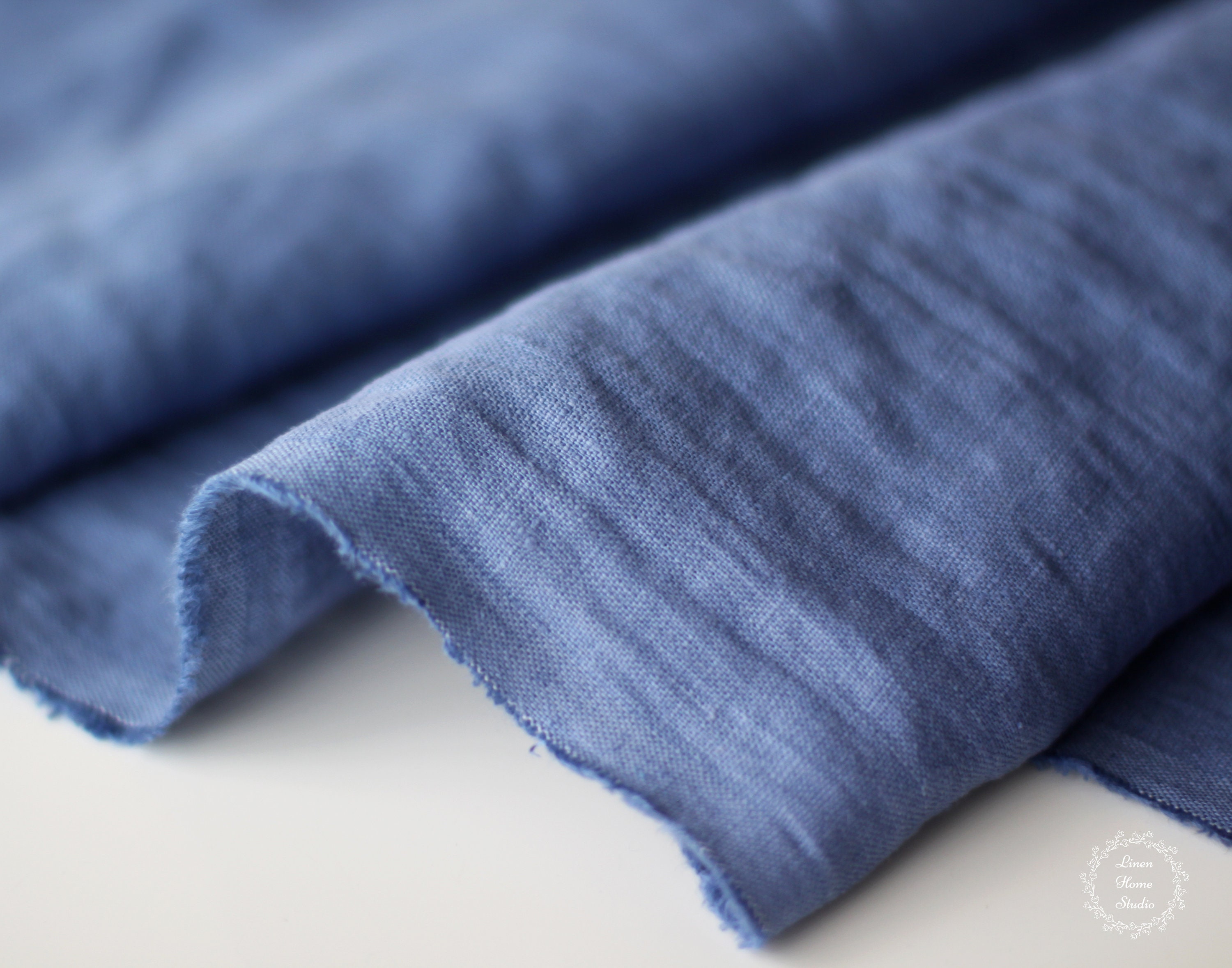 Steel Blue Linen Fabric by the Yard - Stonewashed 100% Linen Flax ...
