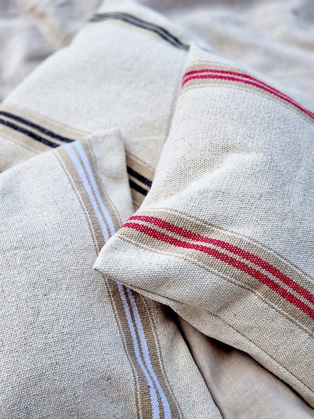 Grain Sack Pillow Cover - Farmhouse Stripe Cushion Case - Heavy Weight ...