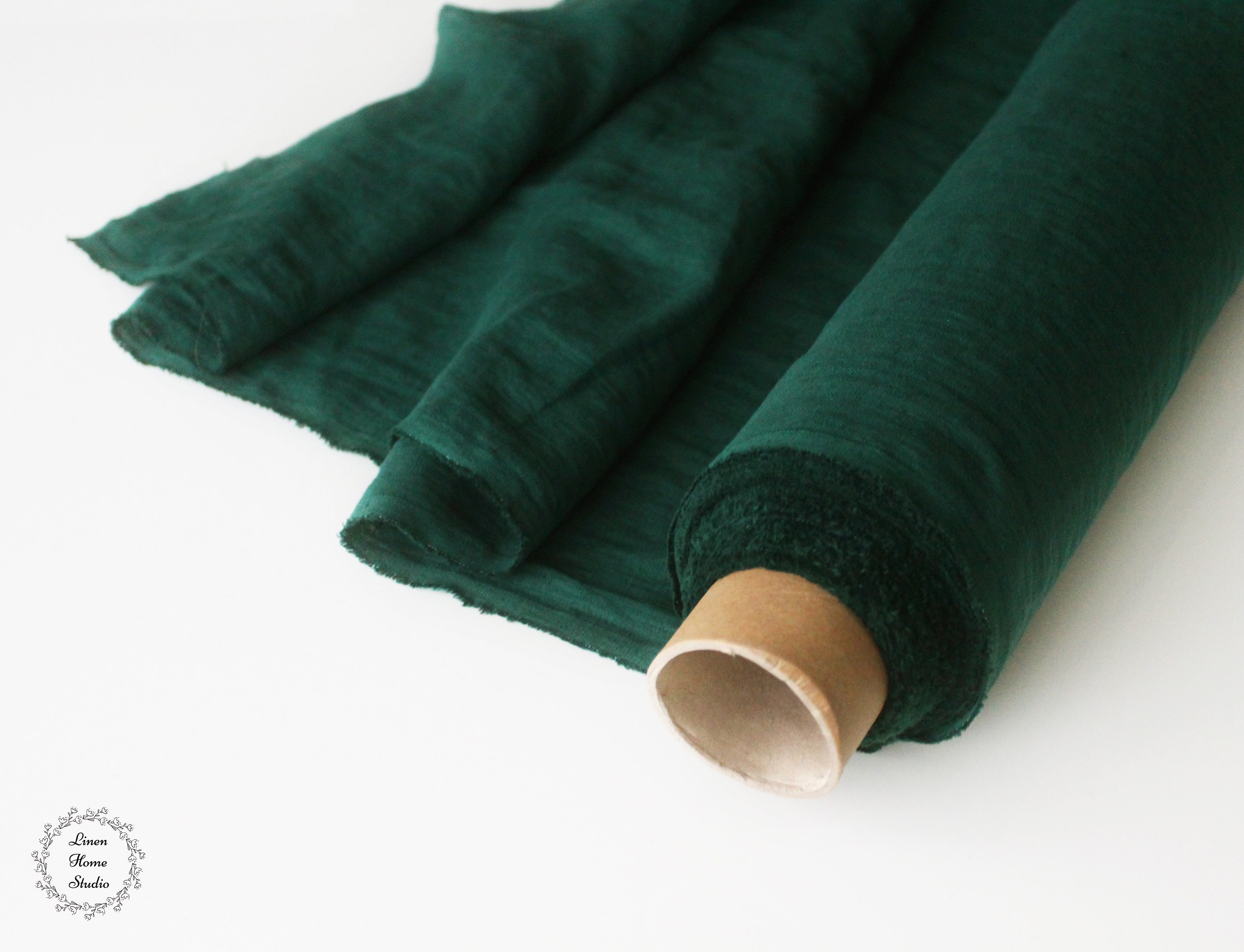 Forest Green Linen Fabric for Clothes by the Yard Lines for - Etsy