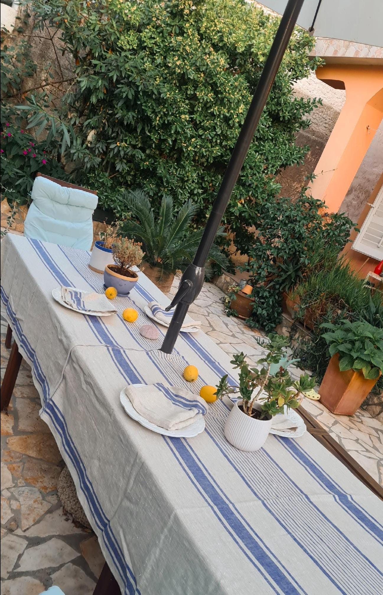 Custom Linen Tablecloth With Umbrella Hole - Heavyweight French Style ...