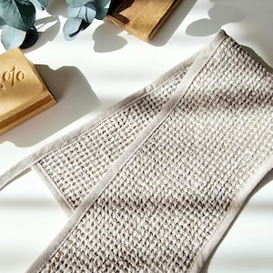 Linen Back and Body Scrubber With Handles - Natural Exfoliating Back ...