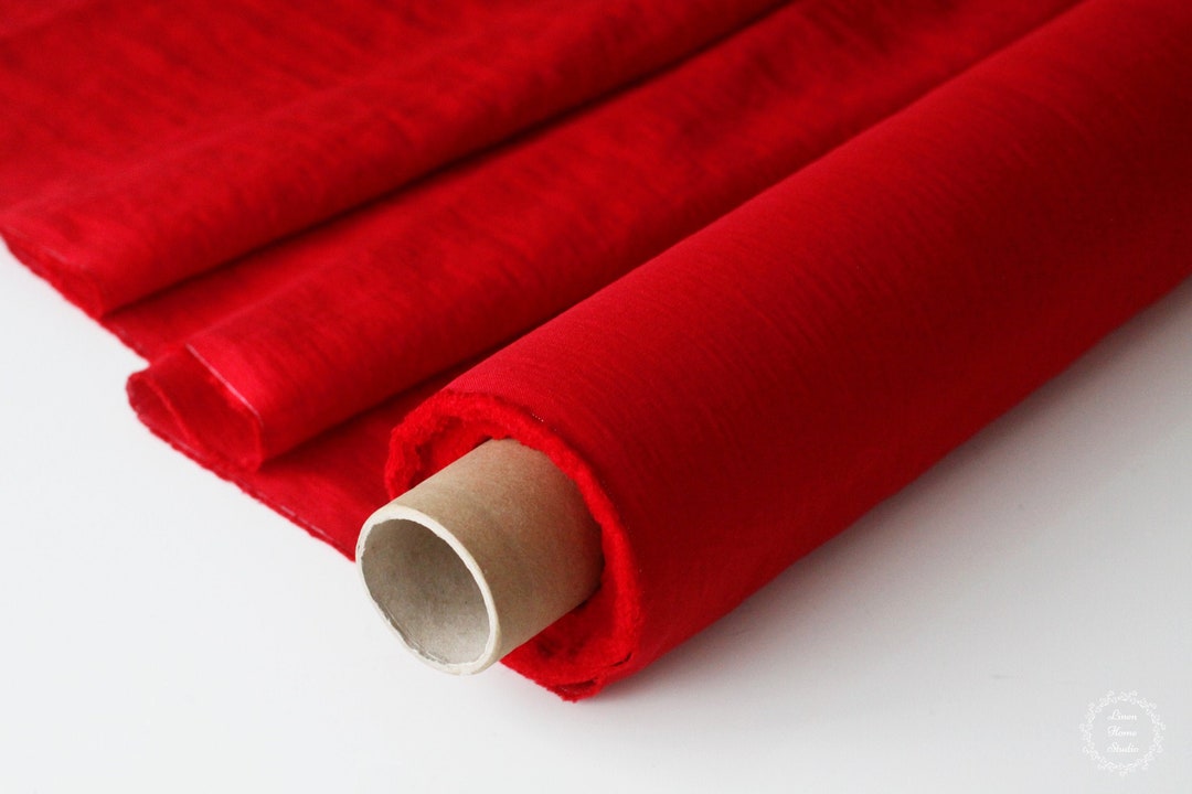 Bright Red Linen Fabric - Poppy Red Christmas Stonewashed 100% Linen ...