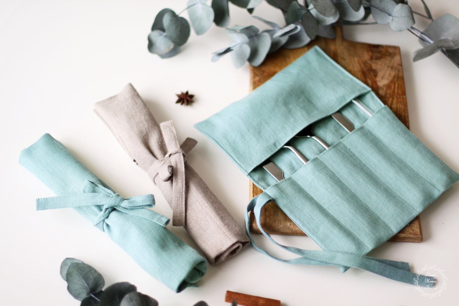 Cutlery Roll - Linen Utensil Case for Travel Picnic or Outdoor Lunch ...