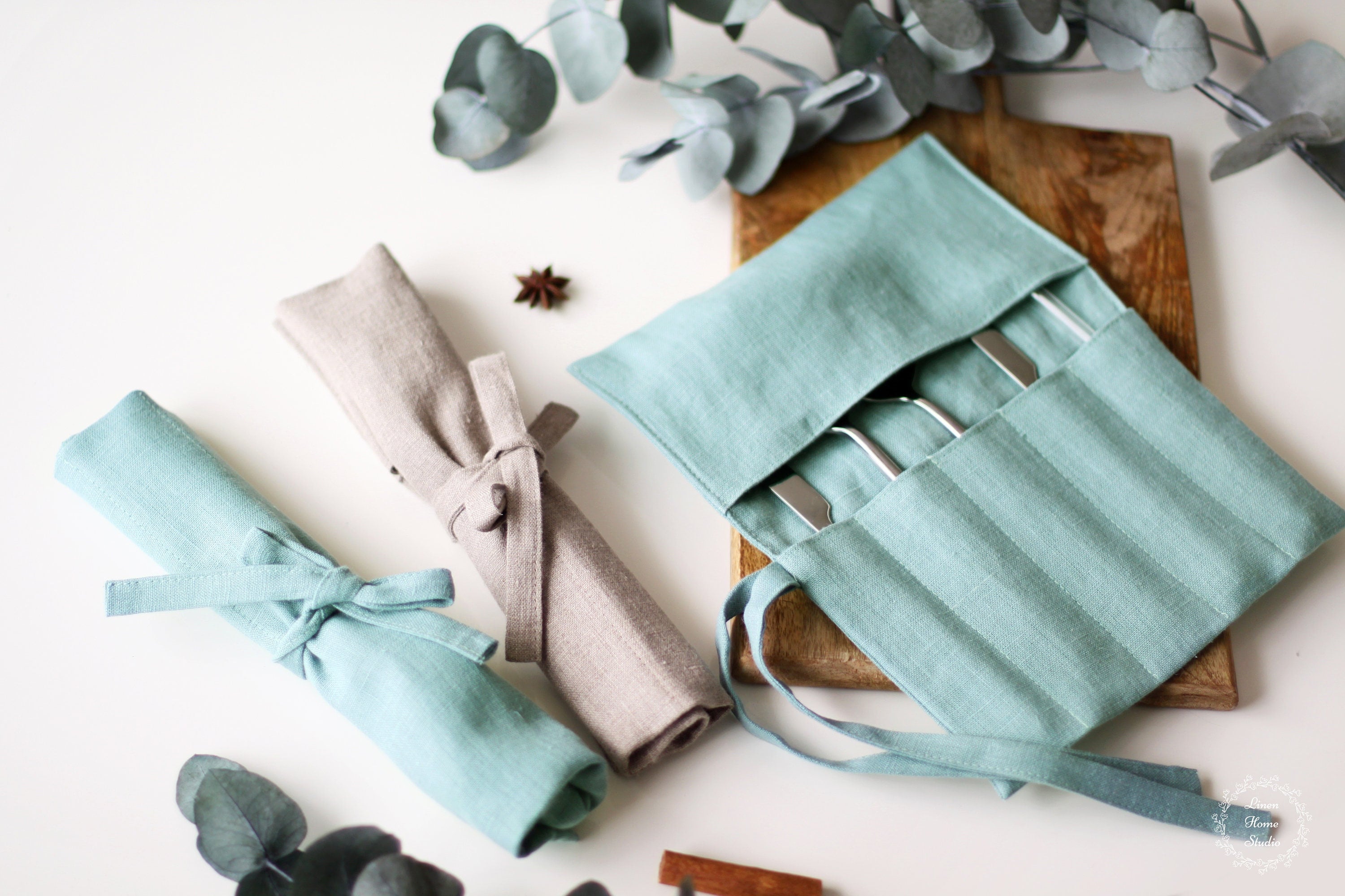 Cutlery Roll - Linen Utensil Case for Travel Picnic or Outdoor Lunch ...