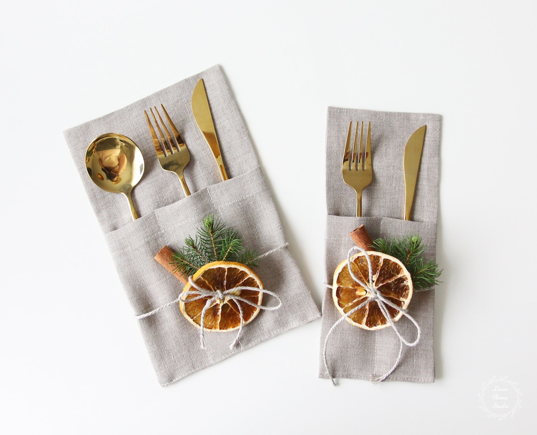 Linen Cutlery Holder Wedding - Table Decor - for 2 or 3 Utensils - Etsy
