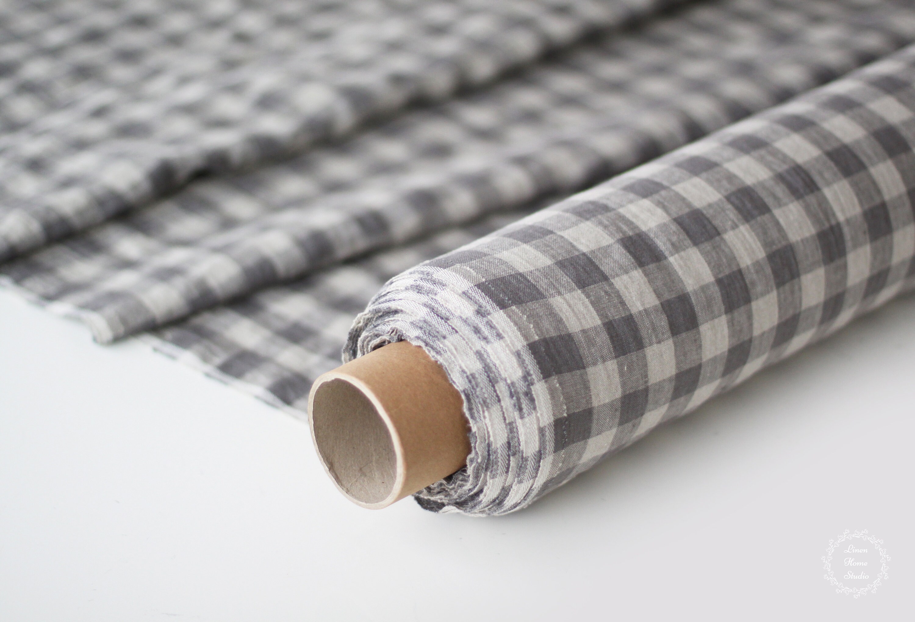 Checkered Linen Fabric - Gray Natural Stonewashed 100% Linen Flax ...