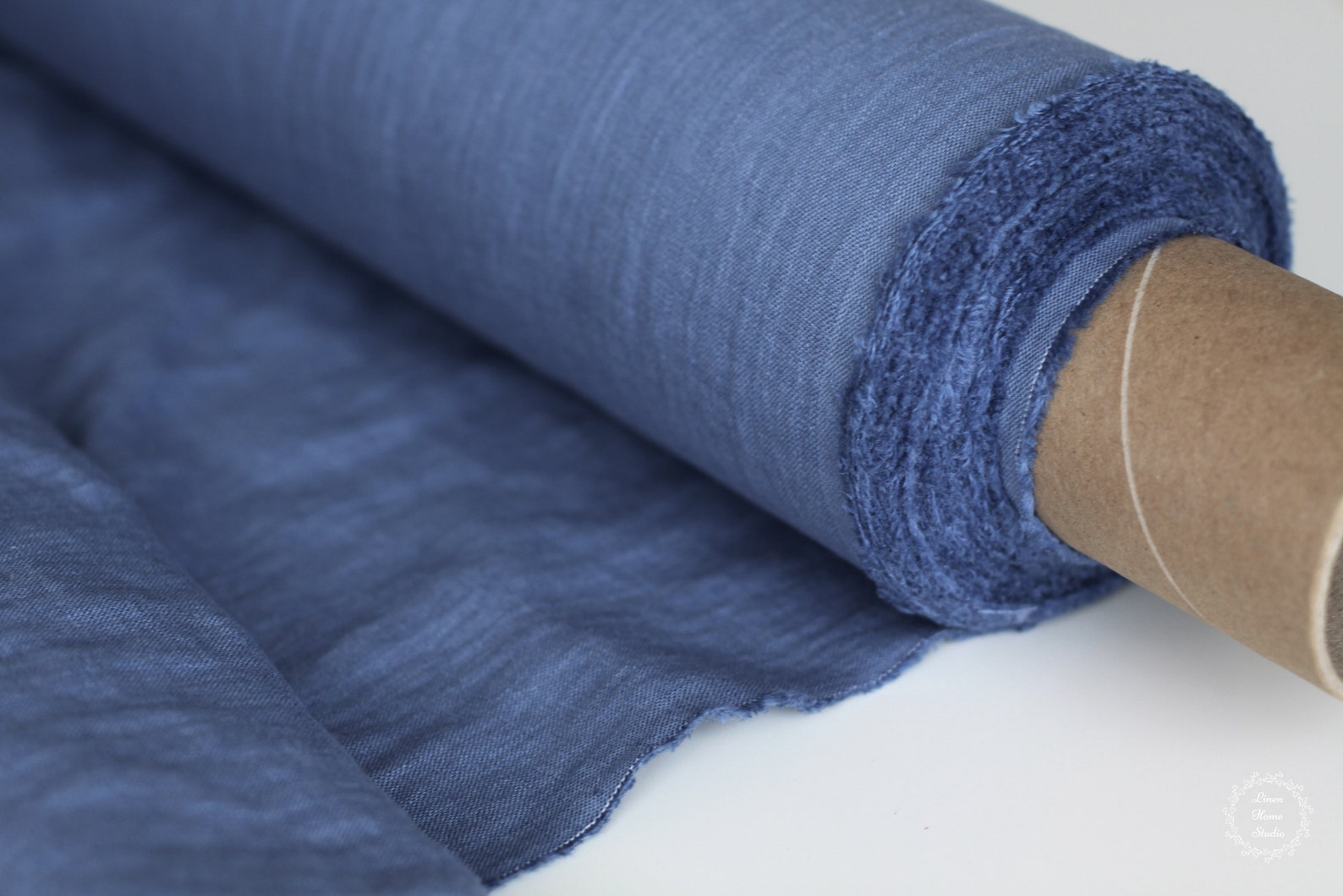 Steel Blue Linen Fabric by the Yard - Stonewashed 100% Linen Flax ...