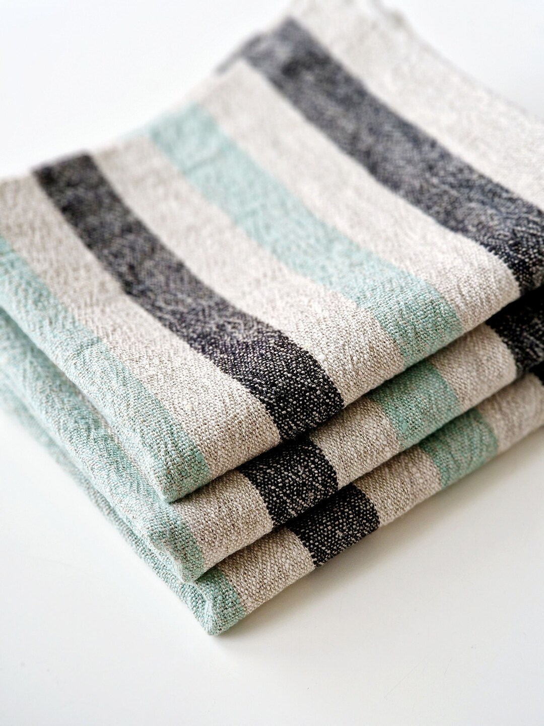 Linen Kitchen Towel - Heavy Weight Natural Striped Tea Dining Towel ...