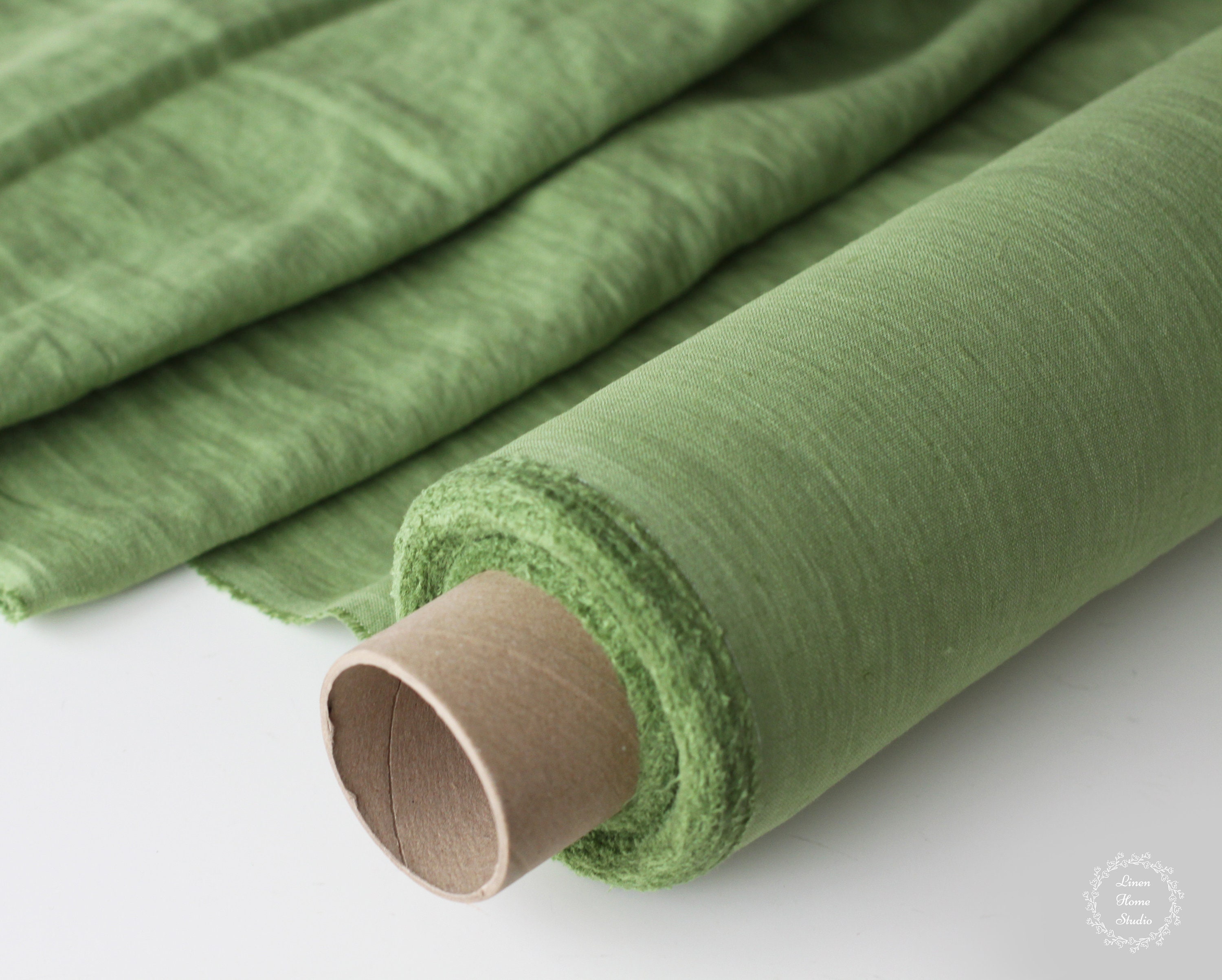 Apple Green Linen Fabric - Stonewashed 100% Linen Flax Material by the ...