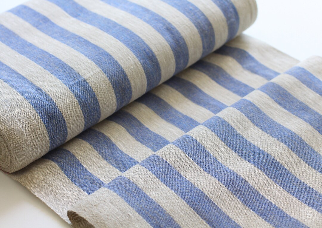 Rough Striped Linen Fabric for Towels by the Yard - Narrow Rustic Heavy ...