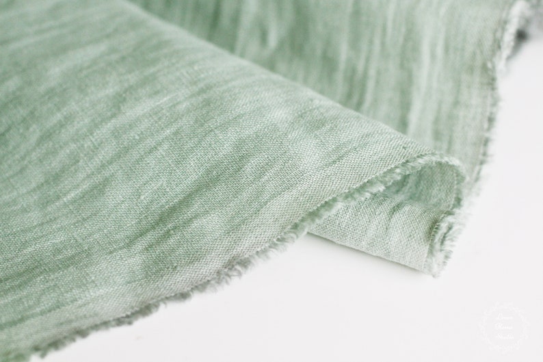Green Linen Fabric by the Yard - Linen for Dress - Mint Stonewashed 100 ...