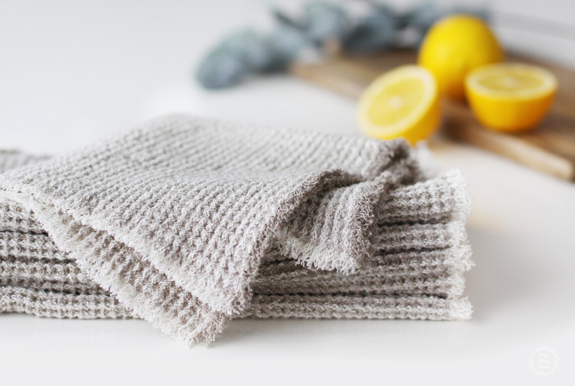 100% Linen Waffle Dishcloth Set - Thick Kitchen Towel - Hand Guest ...