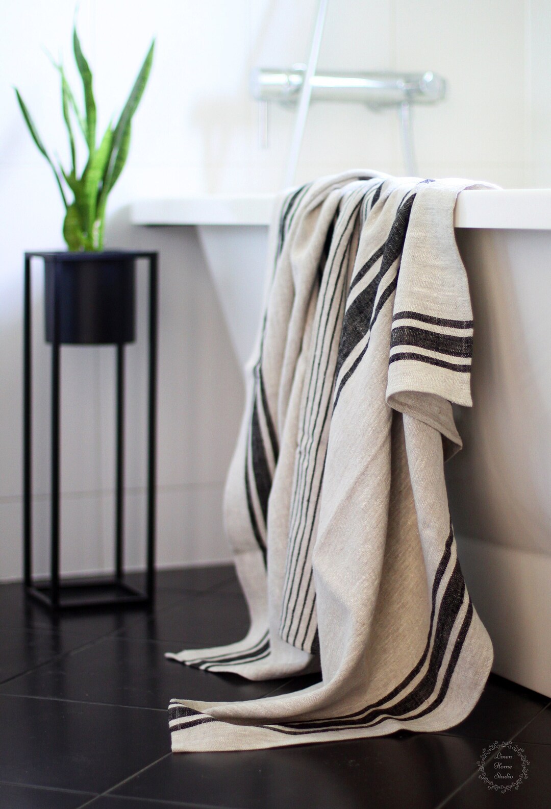 Linen Towel Bath Sheet - Big Striped French Style Beach Bathroom Sauna ...