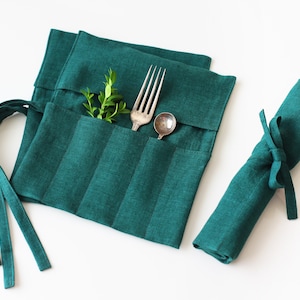 Cutlery Roll - Linen Utensil Case for Travel Picnic or Outdoor Lunch ...