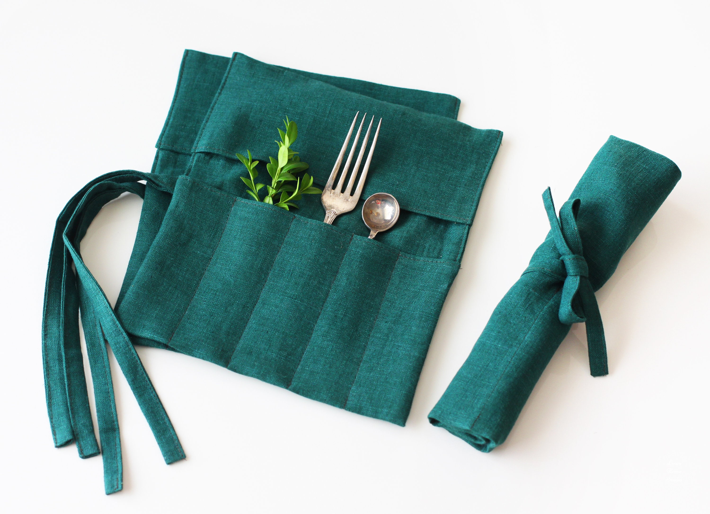 Cutlery Roll - Linen Utensil Case for Travel Picnic or Outdoor Lunch ...