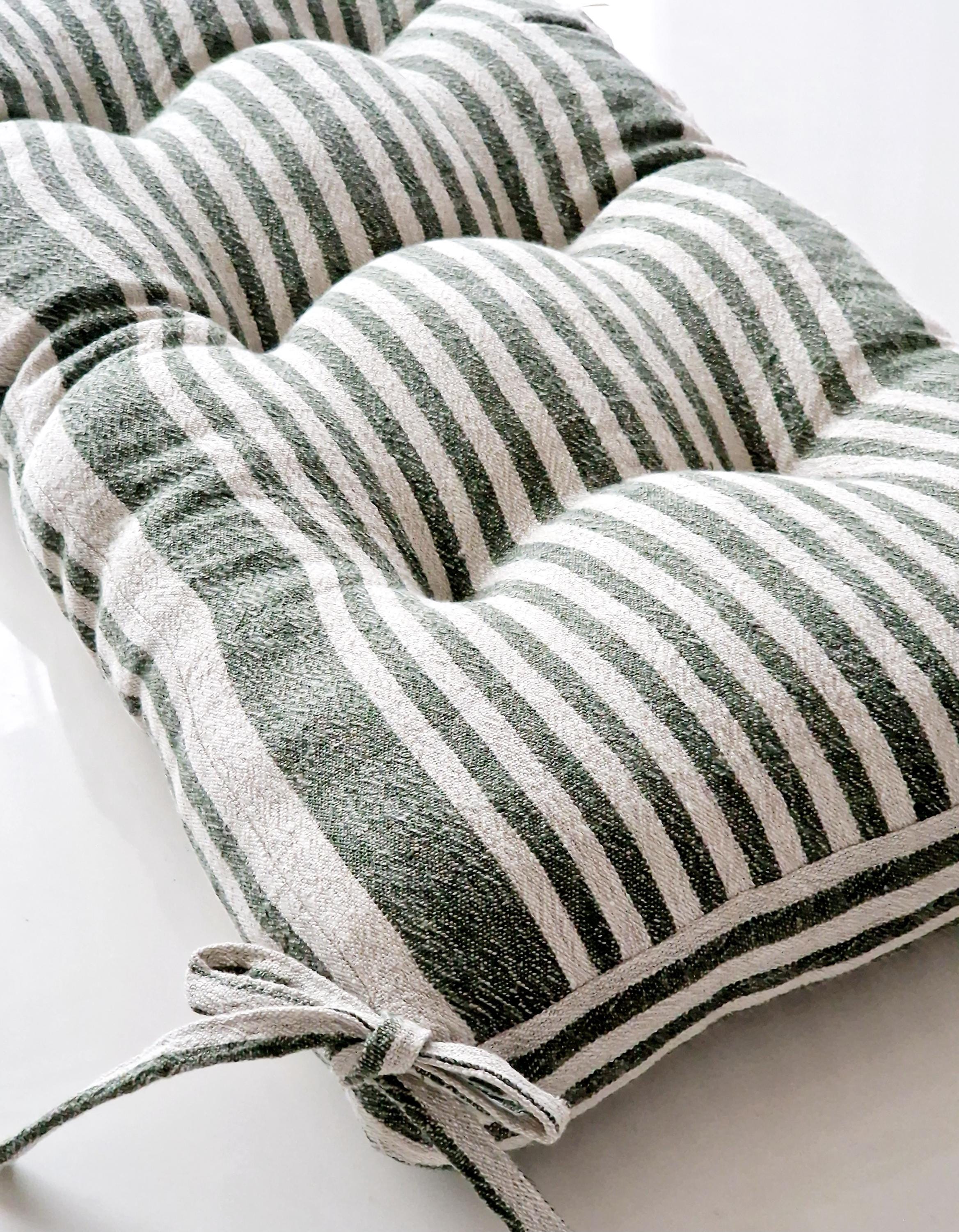 Linen Bench Cushion With Ties - Striped Window Seat - Bench Pillow ...