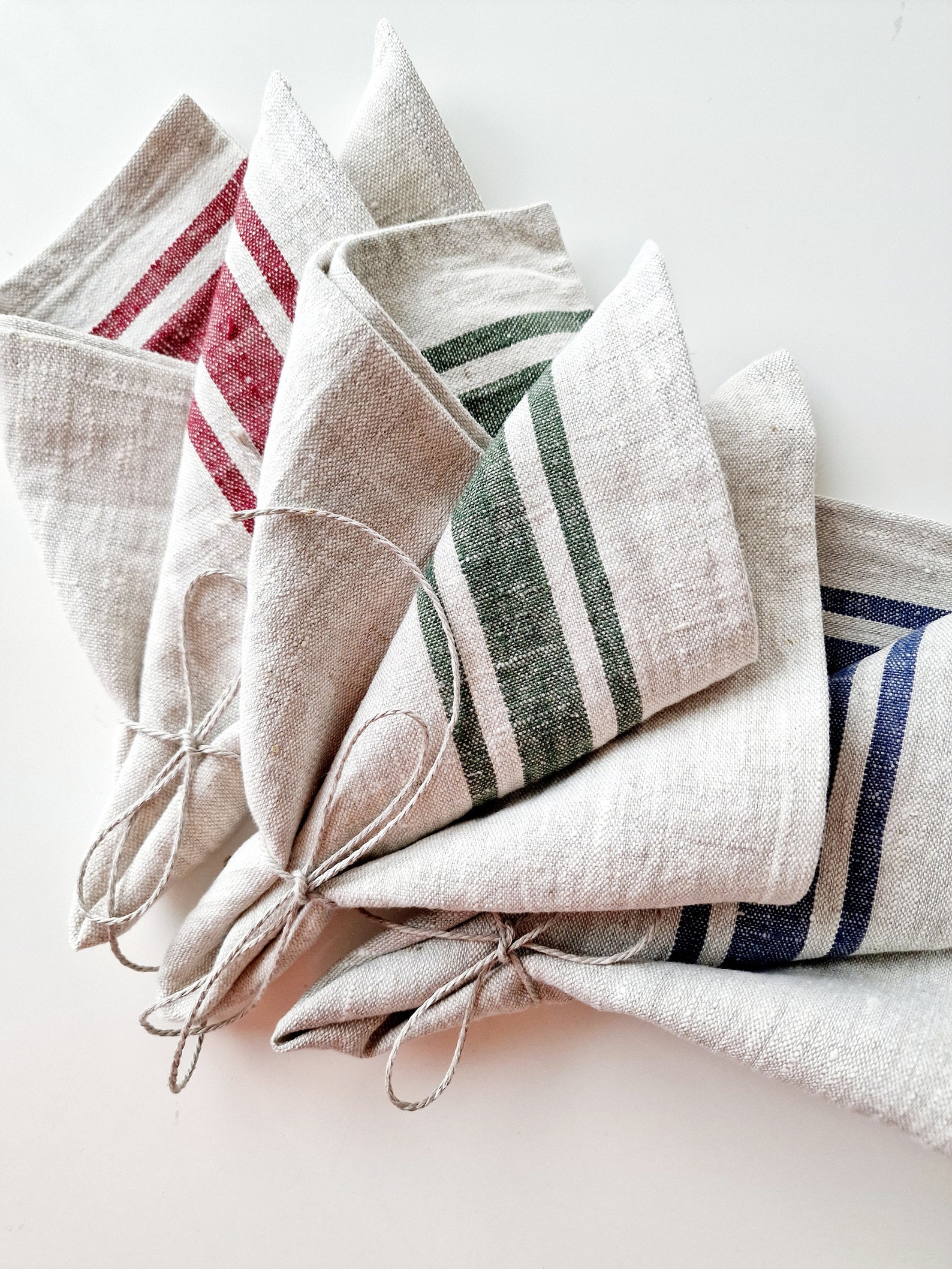 Striped Linen Napkins - Heavy Weight French Style Softened Flax Cloth ...