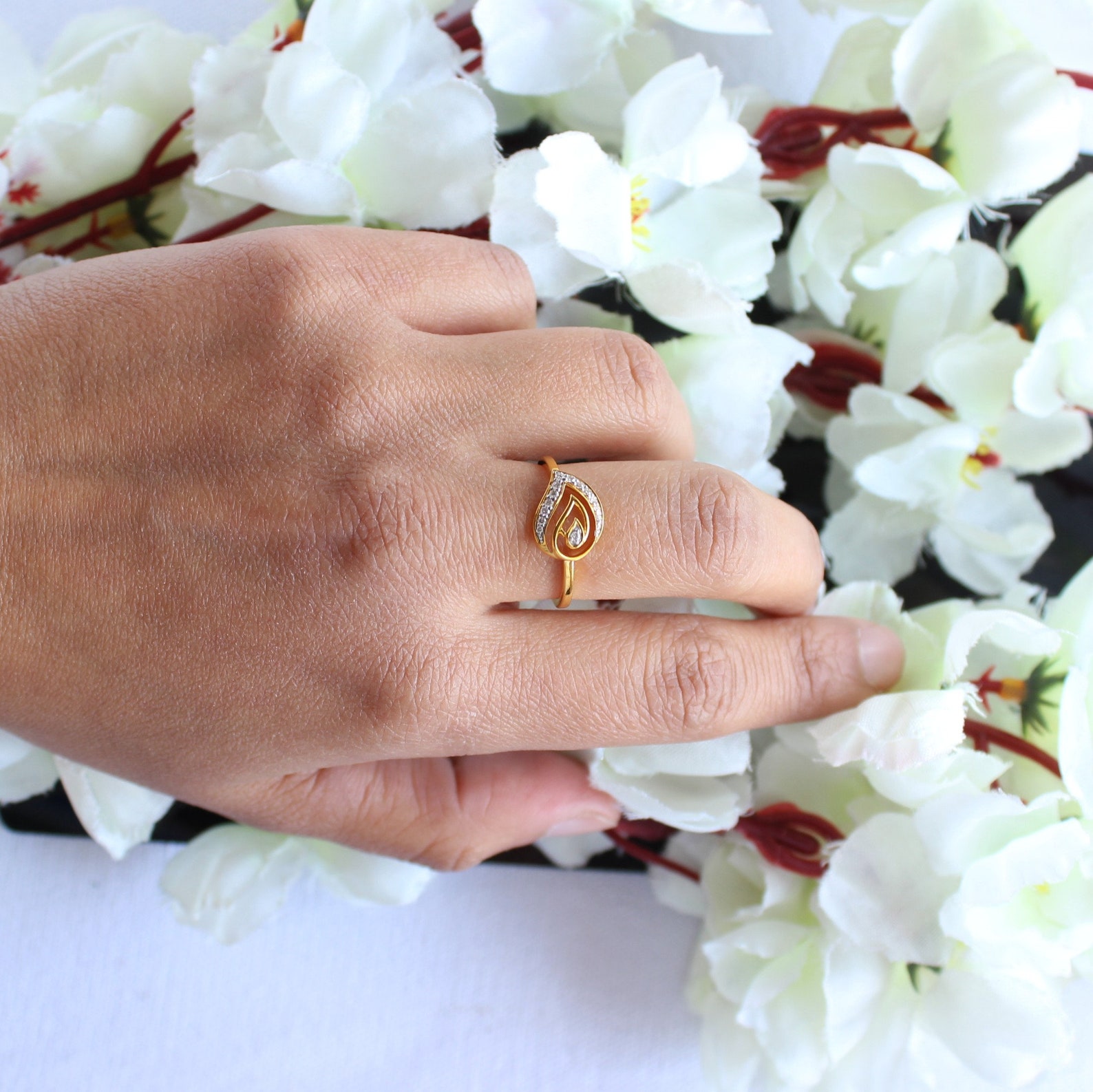 Gold Diamond Leaf Ring Leaf Shape Diamond Ring Nature - Etsy