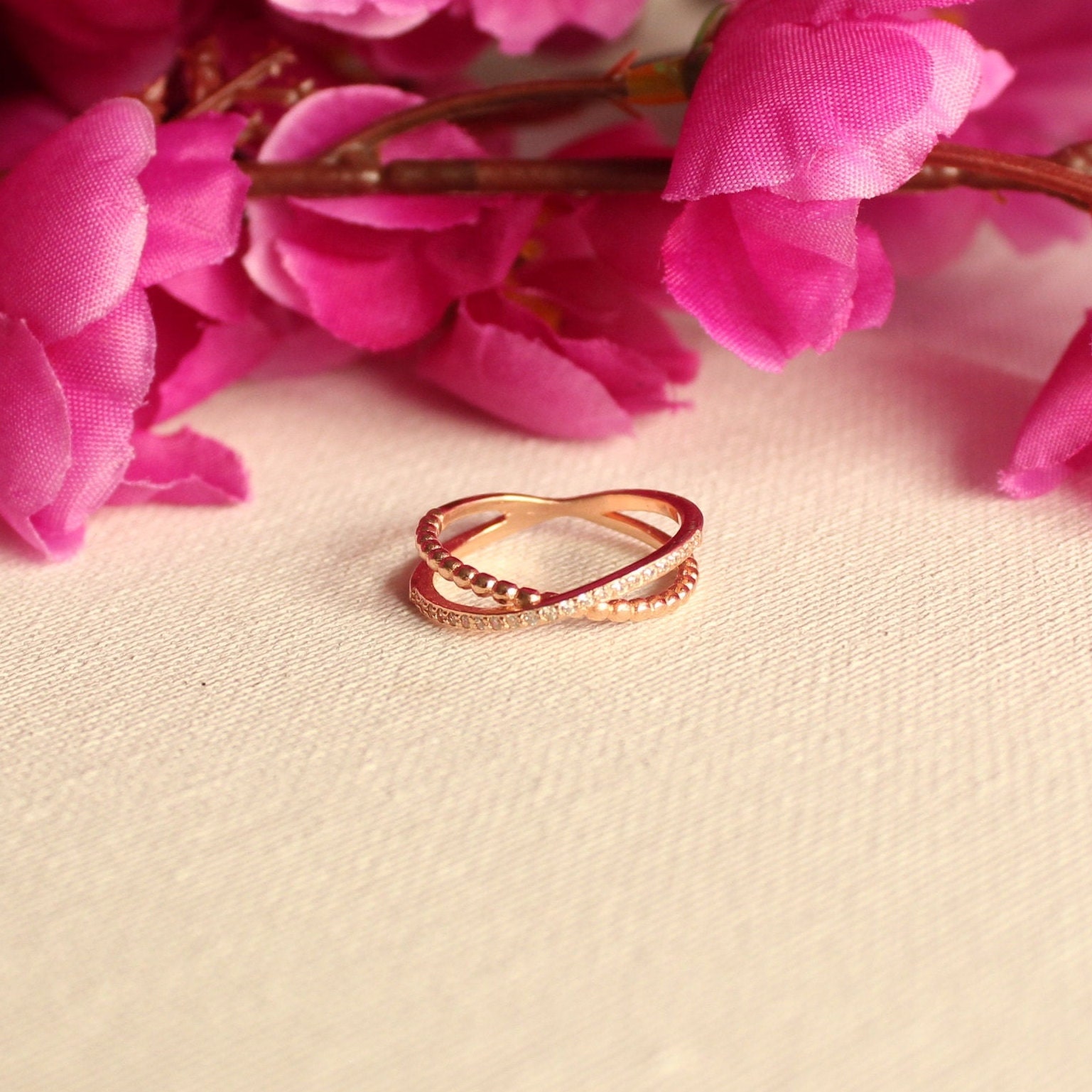 Rose Gold Diamond Cross Ring Wraparound Ring Criss Cross | Etsy
